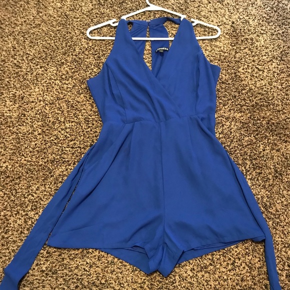Express | Other | Blue Express Romper That Ties At Waist | Poshmark